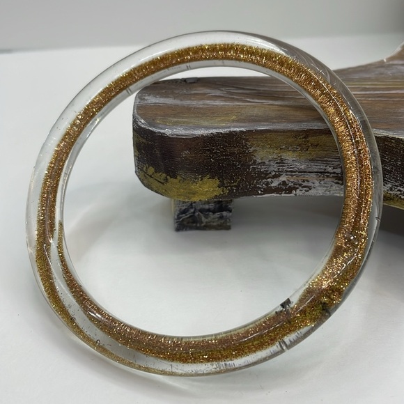 Jewelry | Clear Vintage Chunky Glass Bangle With Gold Tone Frost | Poshmark